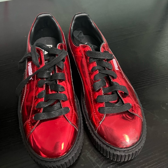 Puma | Shoes | Rare Vintage Rose Hot Red Puma Basket Platform Metallic ...